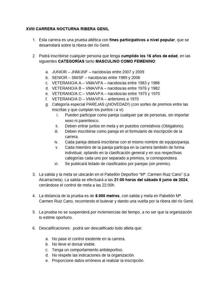 Reglamento Ribera Del Genil v2 | PDF