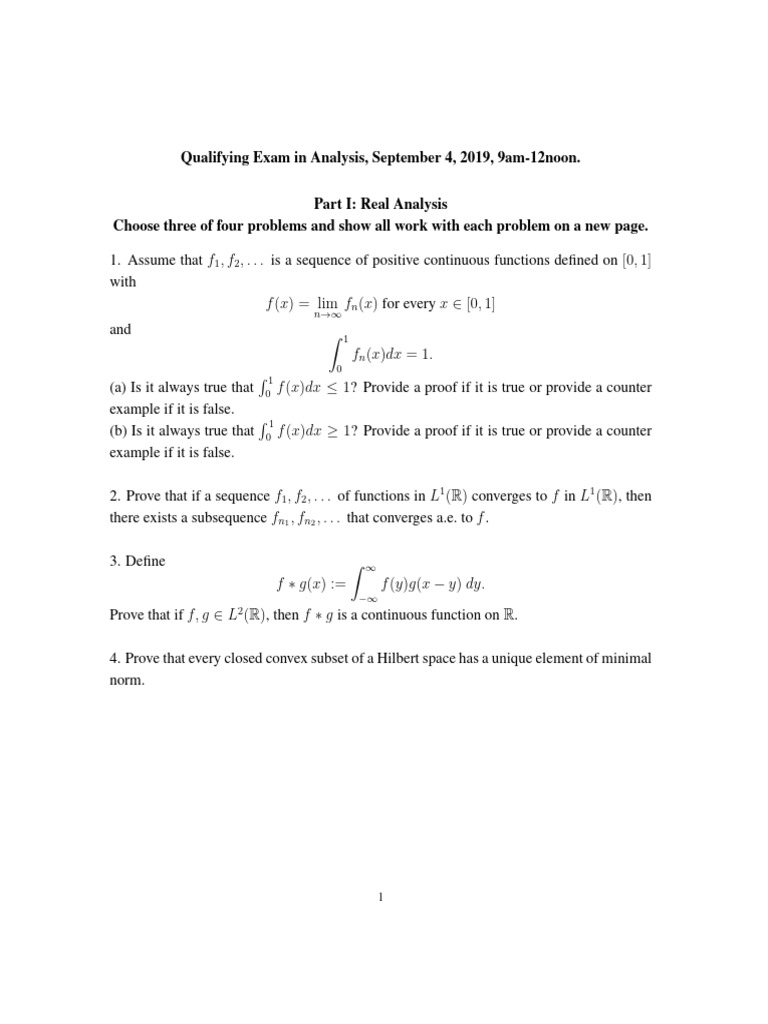Analysis Exams | PDF | Hilbert Space | Limit (Mathematics)