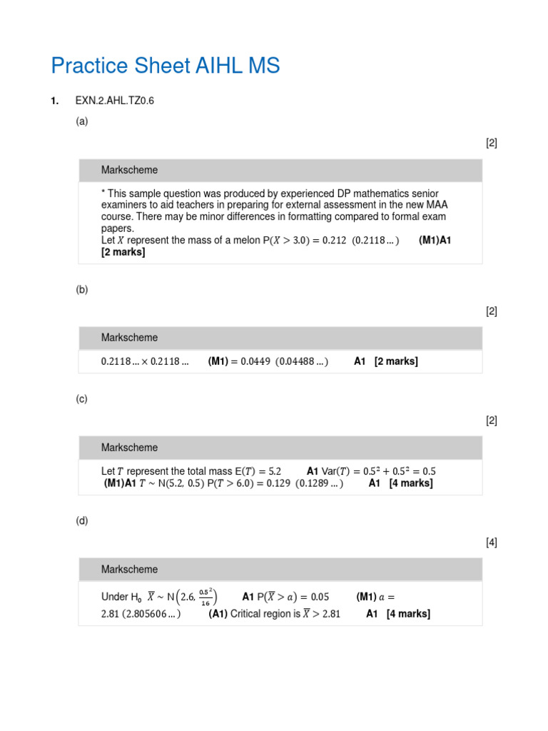 Practice Sheet AIHL MS | Download Free PDF | Statistical Theory | Probability Theory