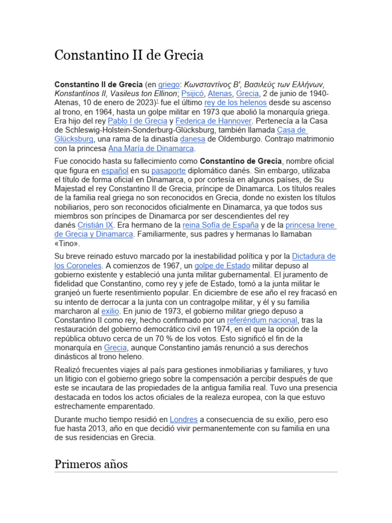 EL Ultimo Rey de Grecia. Constantino II | PDF | Gobierno