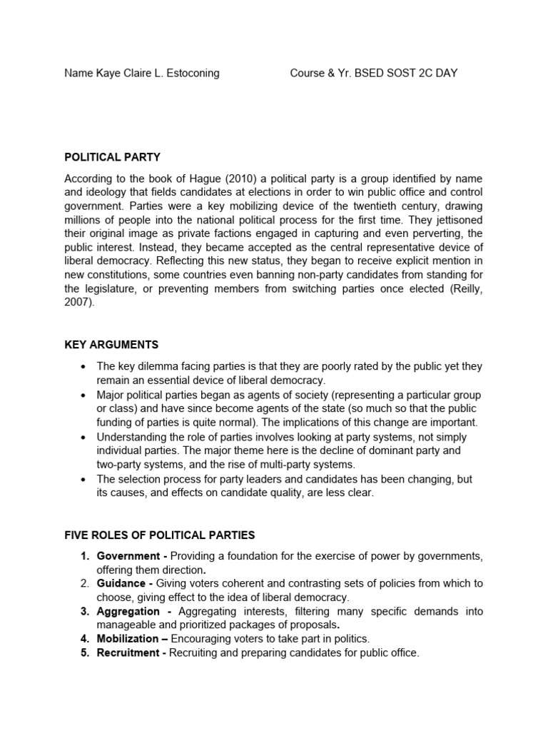 notes-for-paty-system | PDF | Political Parties | Democracy