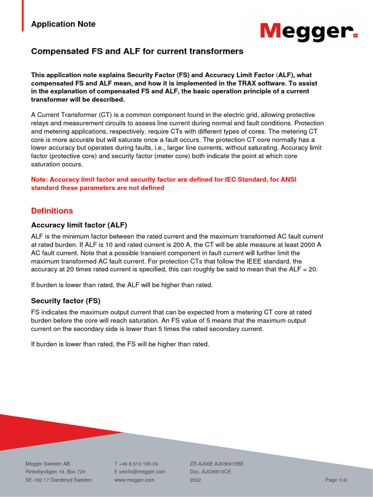 Compensated Fs And Alf For Current Transformers Pdf Transformer Metrology