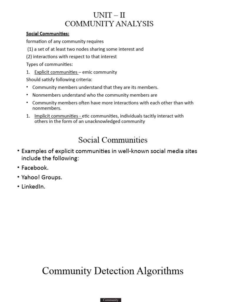 UNIT - II - Community Analysis | PDF | Graph Theory | Theoretical ...