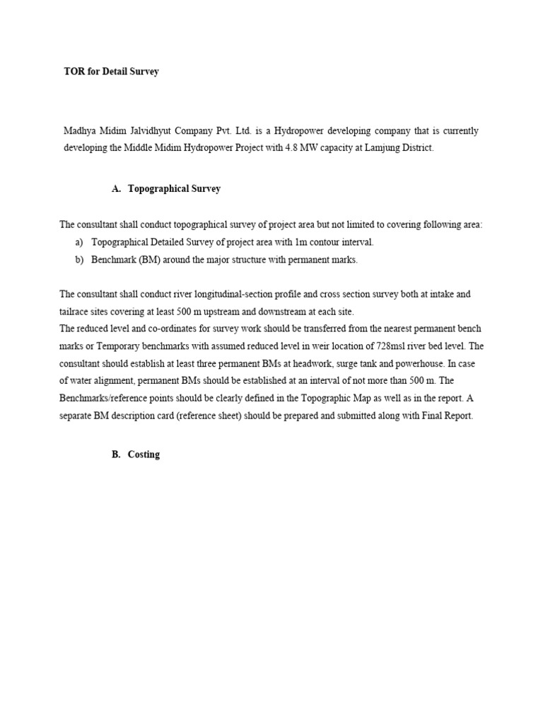 TOR For Survey | PDF