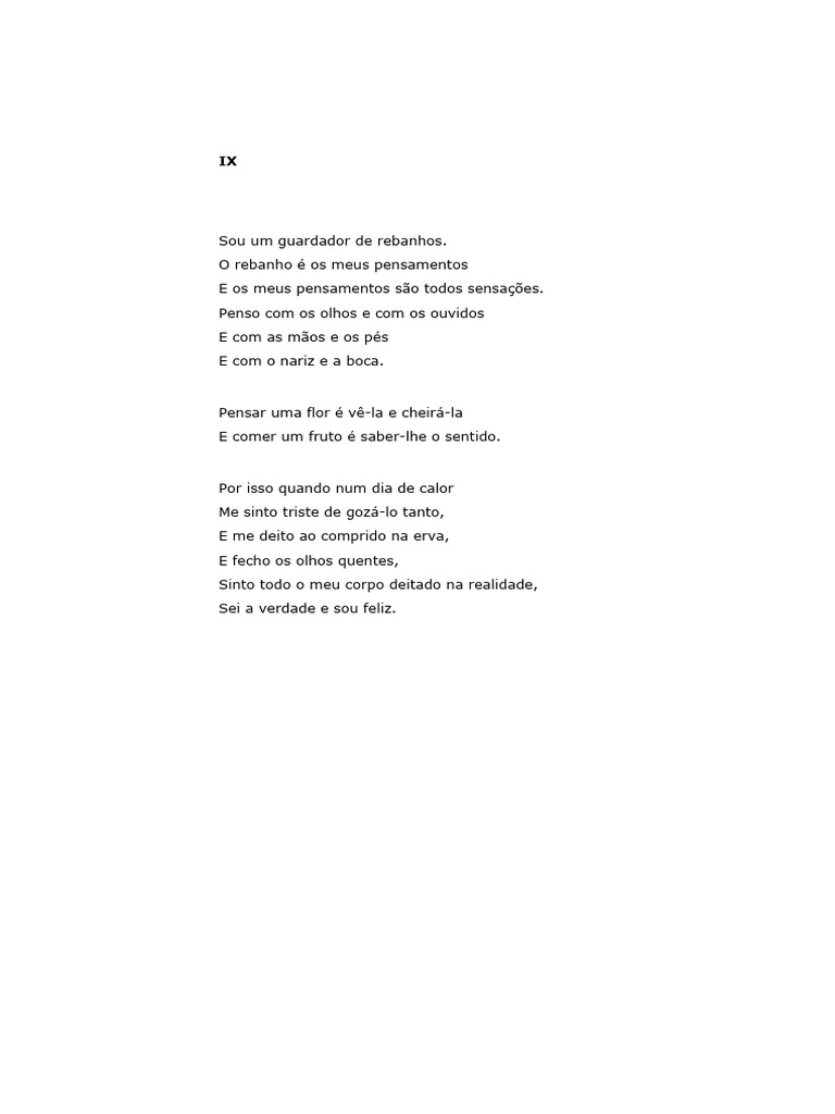 Análise do Poema IX de Alberto Caeiro | PDF | Conhecimento | Poesia