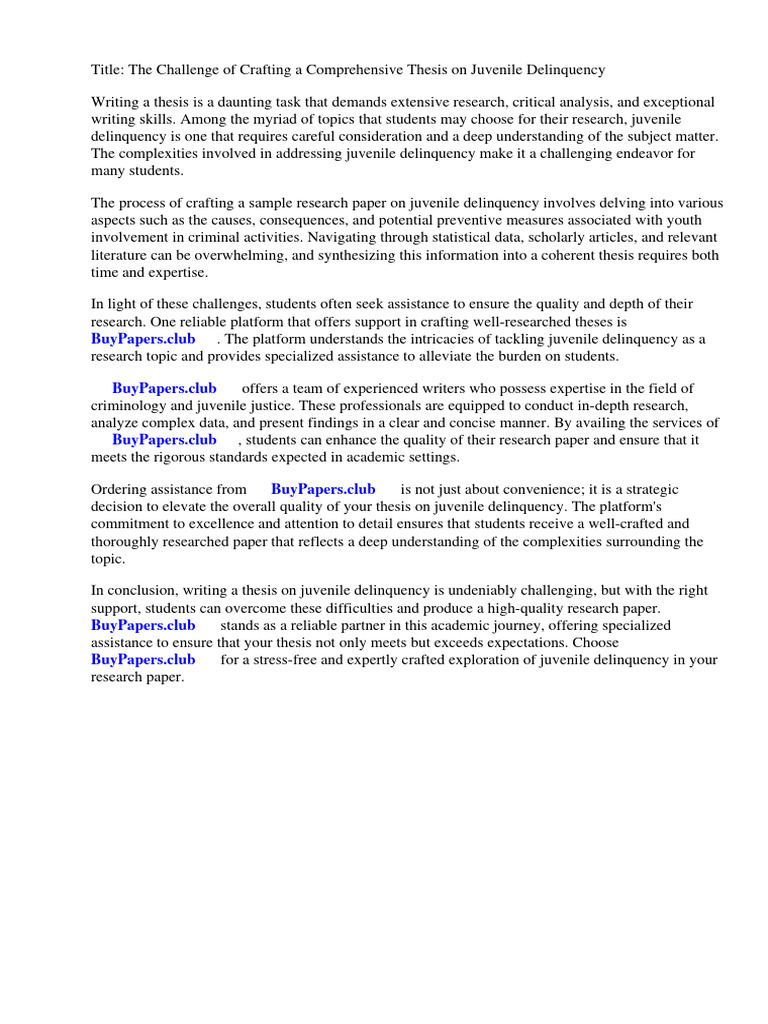 Sample Research Paper Juvenile Delinquency | PDF | Juvenile Delinquency ...