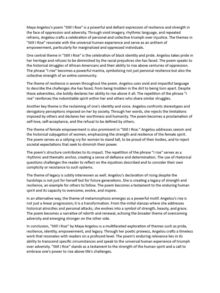 Maya Angelou | PDF | Poetry | Psychological Resilience