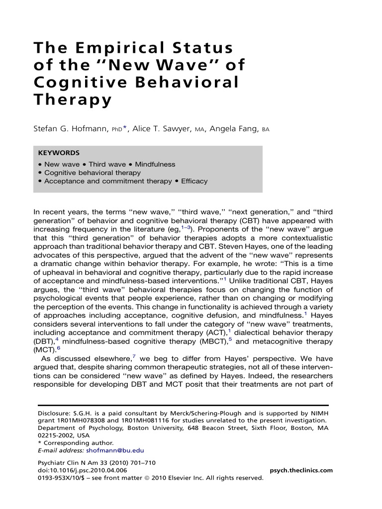 The Empirical Status of The New Wave of | PDF | Cognitive Behavioral Therapy | Dialectical ...