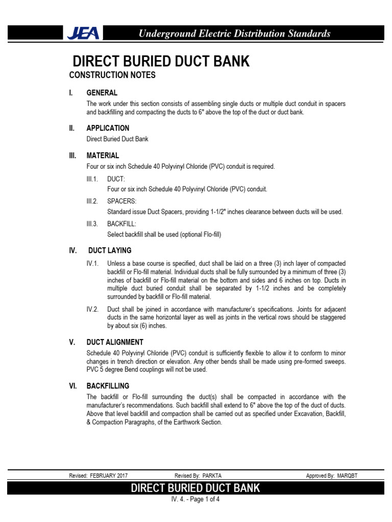 UG IV 4 Direct Buried Duct Bank | PDF | Duct (Flow) | Polyvinyl Chloride