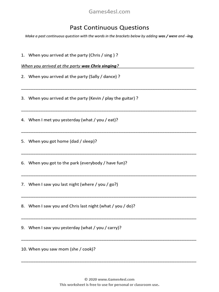 Past Continuous Exercise Worksheet Questions | PDF