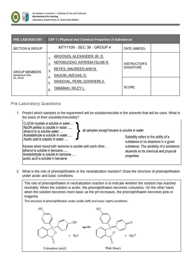 [Semi Final Pre Lab] Expt 1 | PDF | Sodium Hydroxide | Solubility