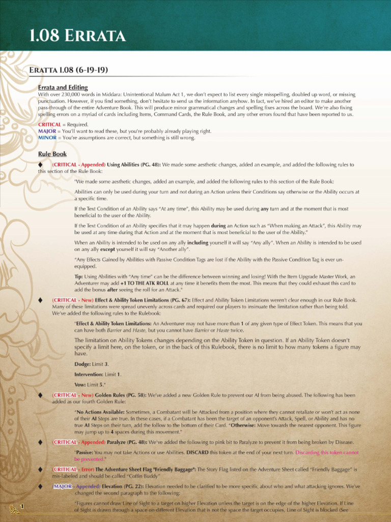 Middara Errata and FAQ | PDF