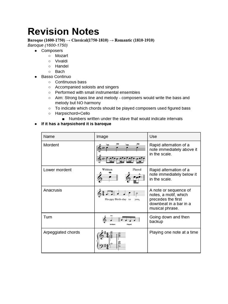 Revision Notes | Download Free PDF | Classical Period (Music) | Baroque ...