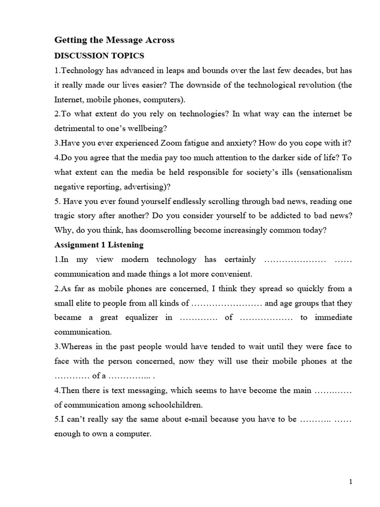 Getting The Message Across Listening | PDF | News | Internet