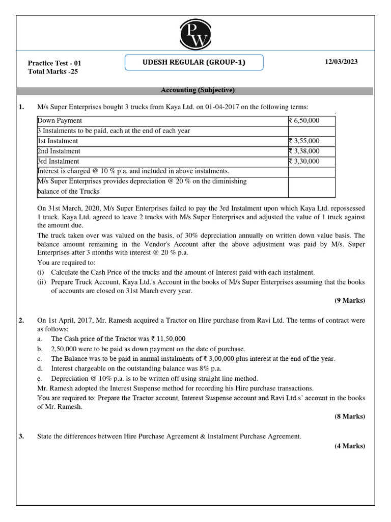 056 Practice Test 01 Accounting Test Paper Subjective Udesh Regular ...