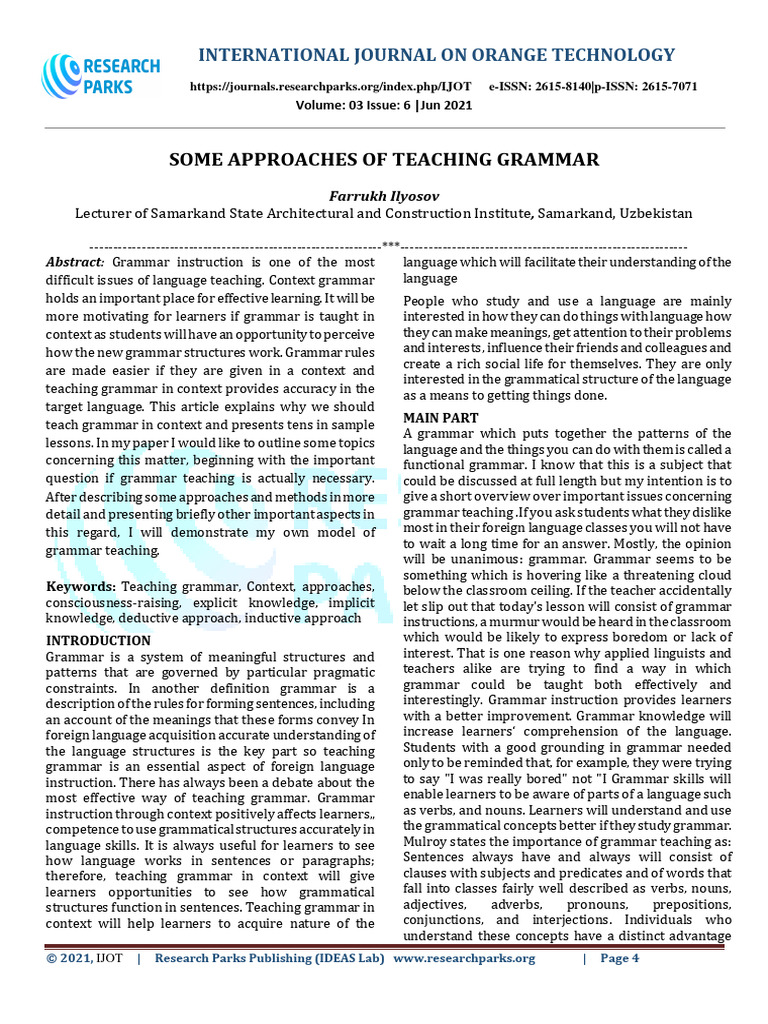 Some Approaches of Teaching Grammar 1b38d24e | PDF | Language Education ...