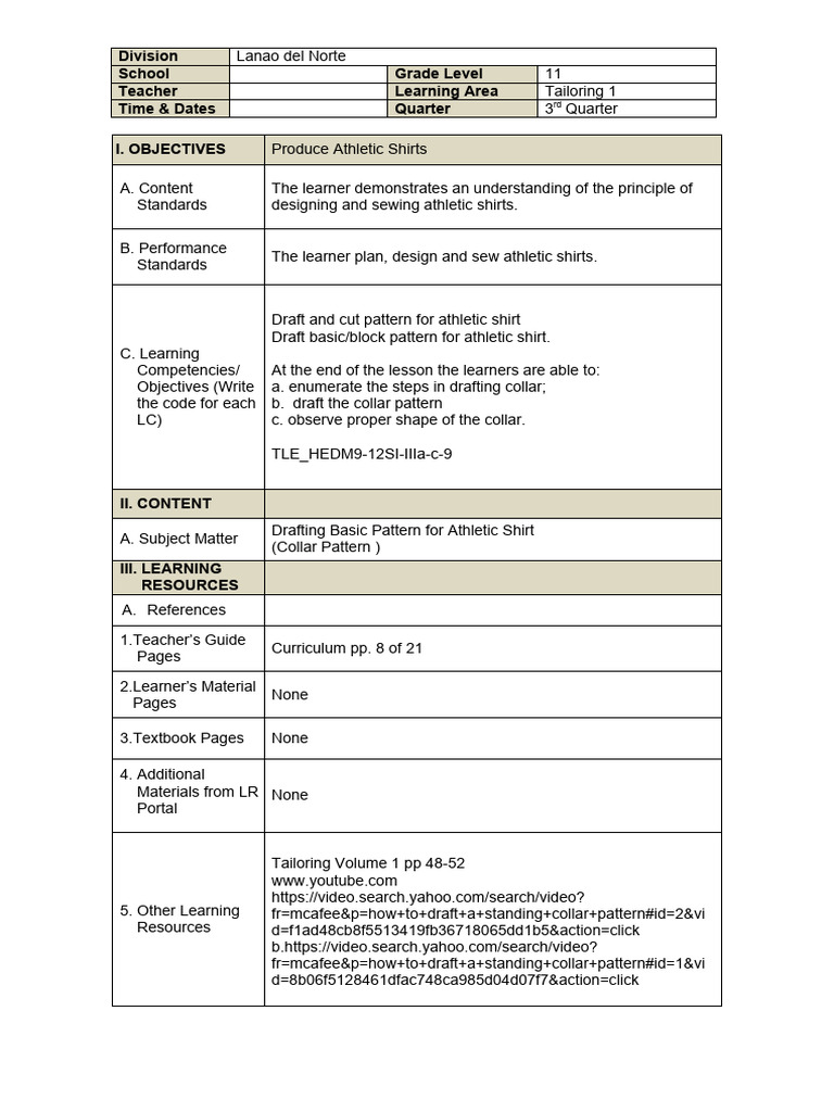 DLP Grade 11 Collar-Tailoring | PDF | Behavior Modification | Cognition