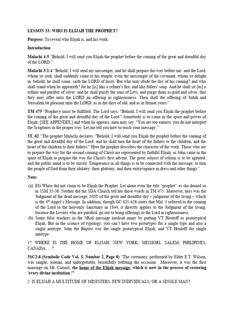 Lesson 33 Elijah | PDF | Elijah | Book Of Malachi