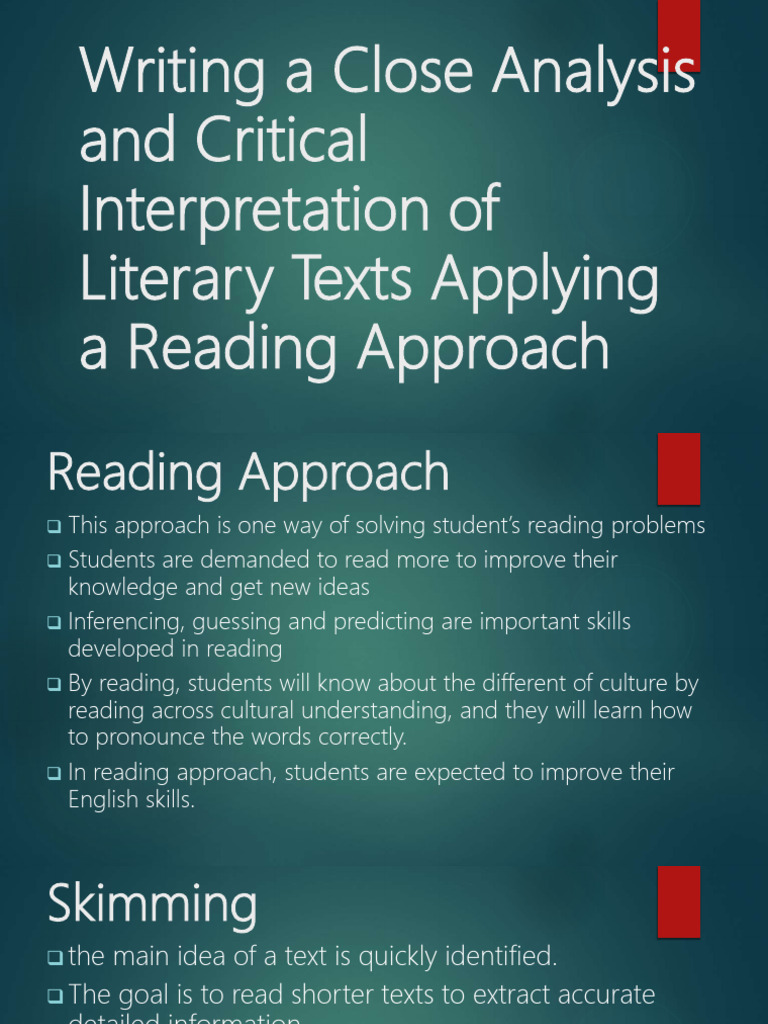 Close Analysis of Literary Texts Techniques | PDF