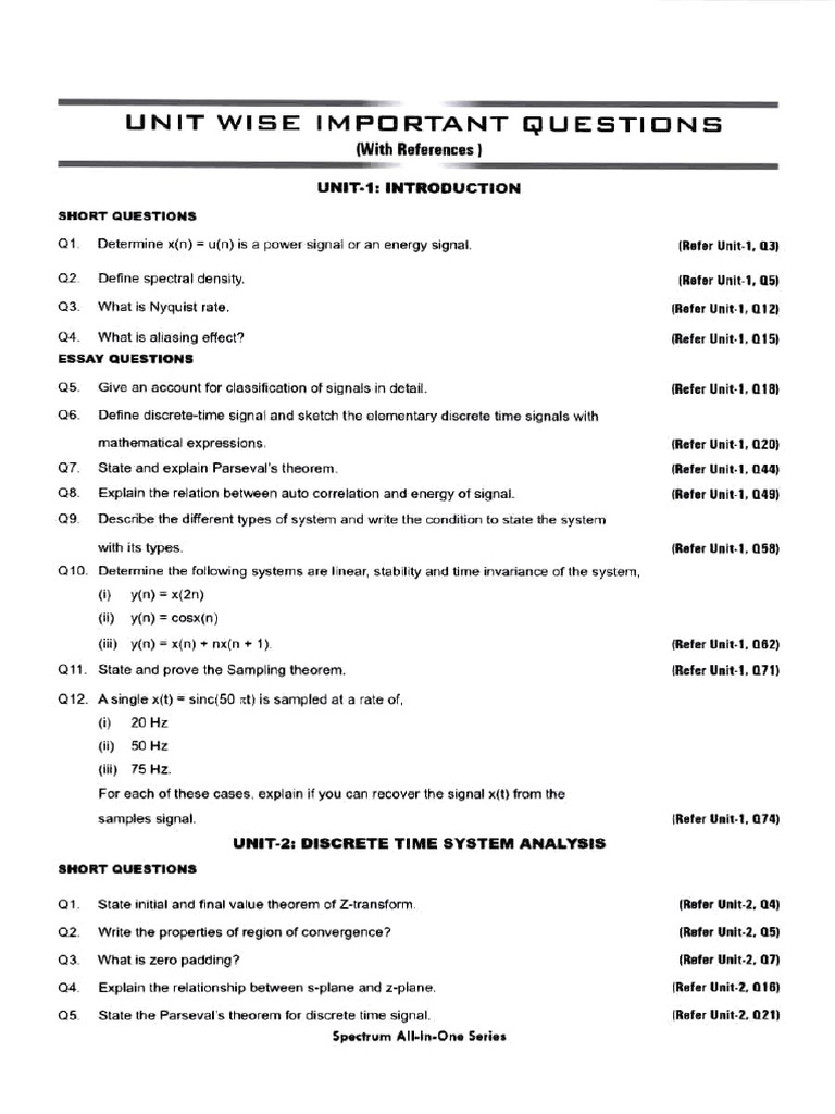 DSP Important Questions | PDF | Mathematical Physics | Functions And ...