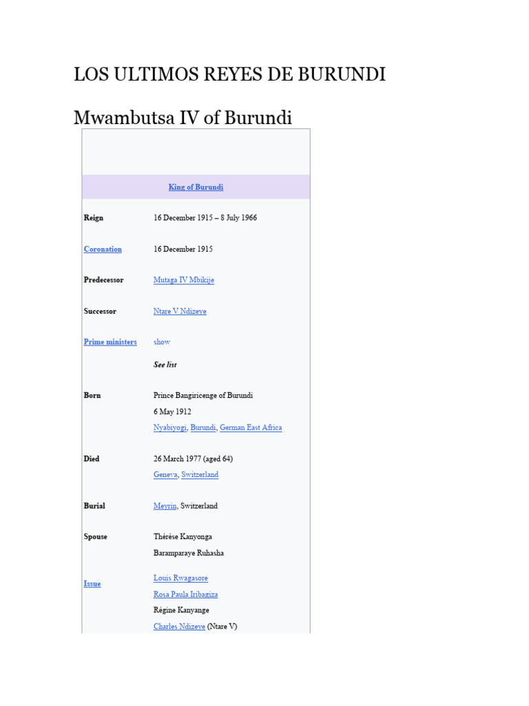 Burundi's Last Monarchs | PDF | Burundi