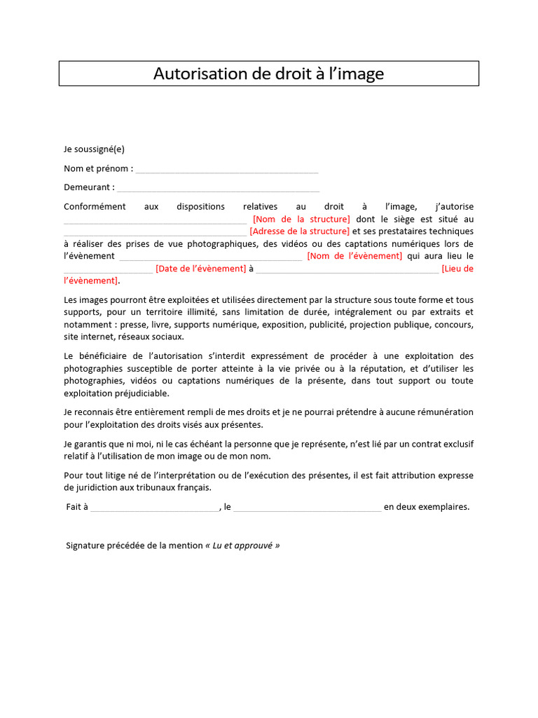 Autorisation Droit A L Image Modele 2 | PDF