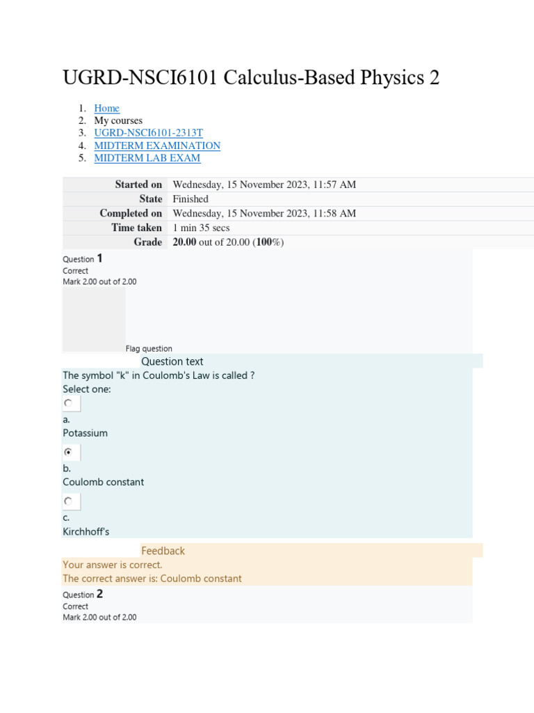 Calculus-Based Physics 2 Midterm Lab Answers | PDF | Voltage | Metrology