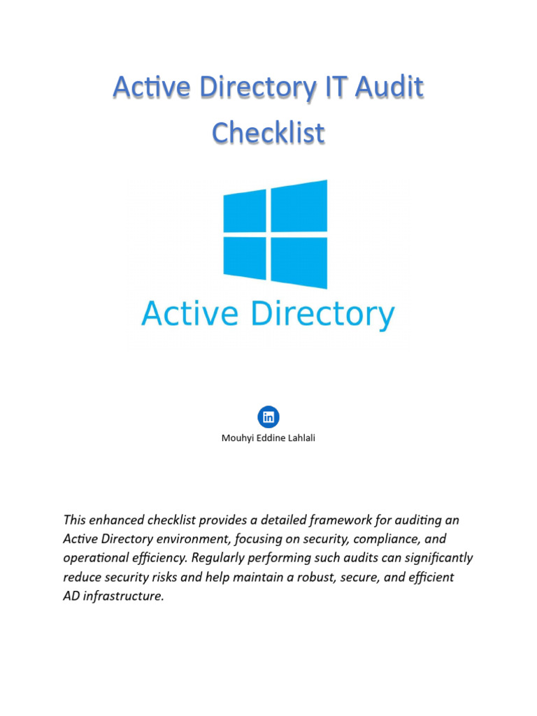 Active Directory Audit Checklist Guide | PDF | Active Directory | Security