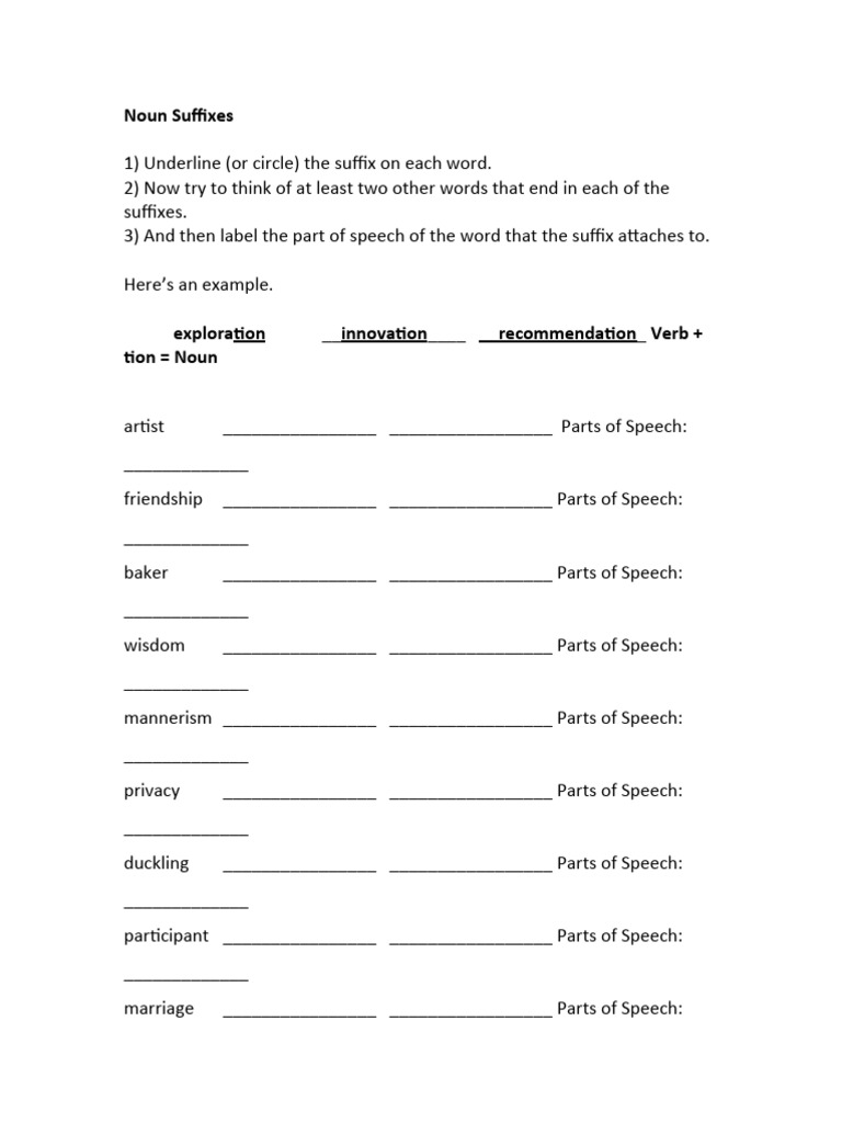Noun Suffixes Worksheet | PDF