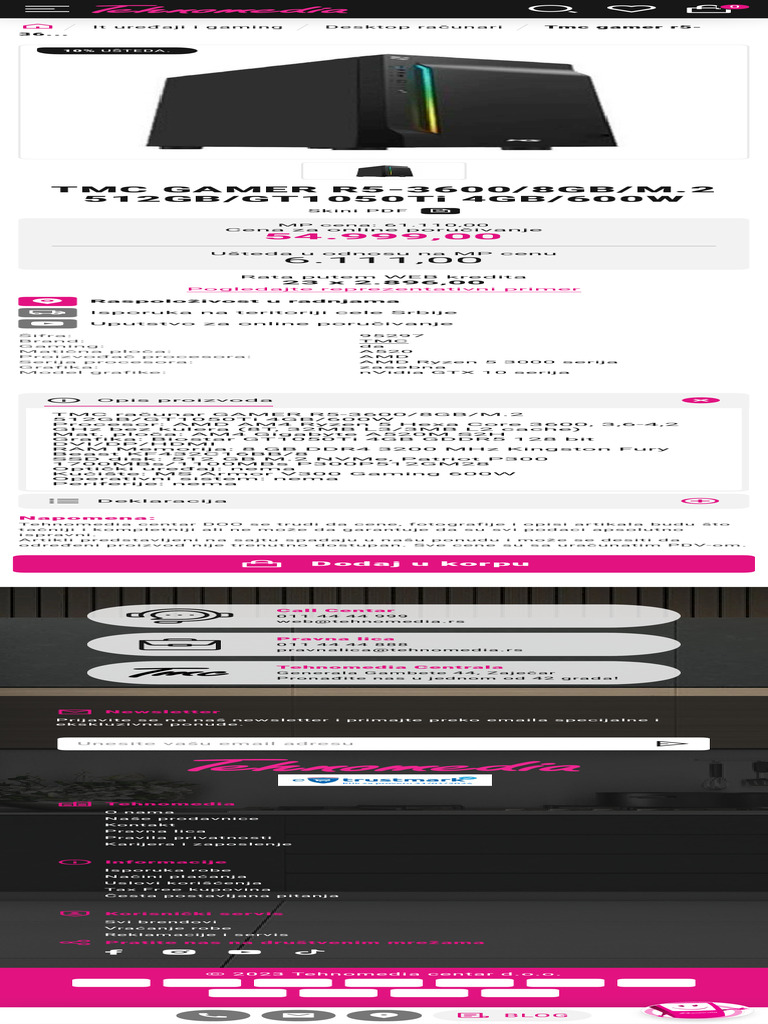 TMC Gamer r5-36008gbm.2 512gbgt1050ti 4gb600w Desktop Racunar | PDF