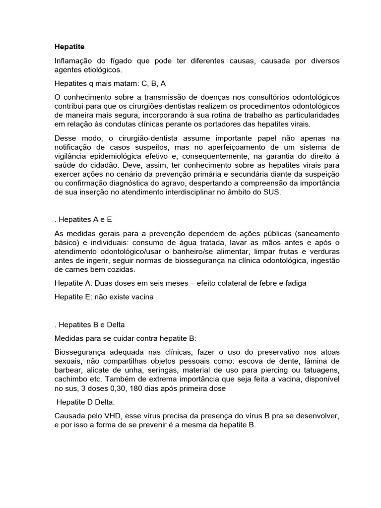 Hepatite Resumo | PDF | Hepatite | Hepatite C