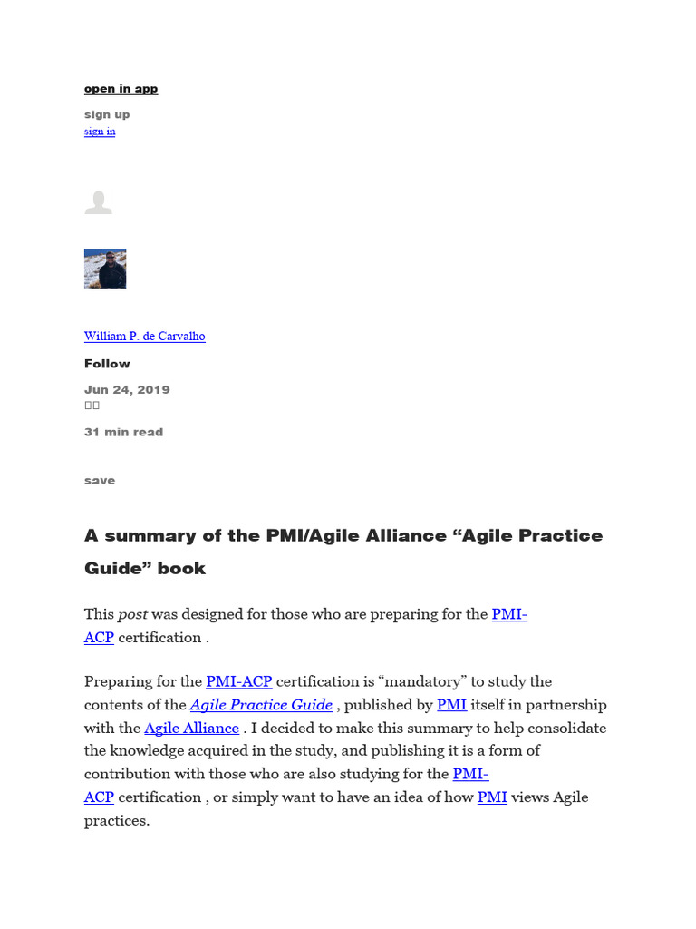 Summary of PMI Agile Practice Guide | PDF | Agile Software Development ...