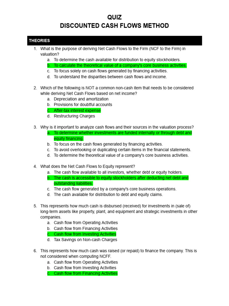 ANSWER-KEY-Discounted-Cash-Flow-Method | PDF | Equity (Finance ...