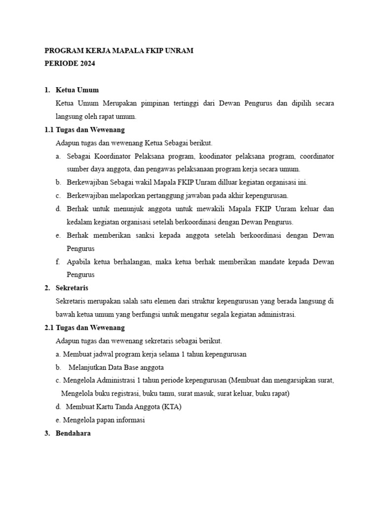 Program Kerja Mapala Fkip Unram 2024 | PDF