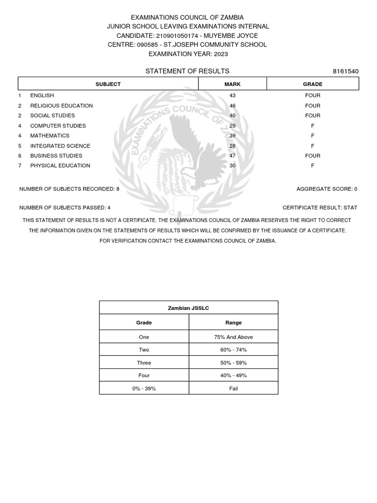 g9 Int Statement of Results | PDF | Science