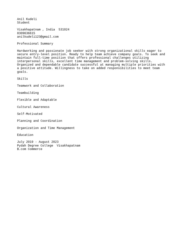 Entry-Level Job Seeker Profile | PDF
