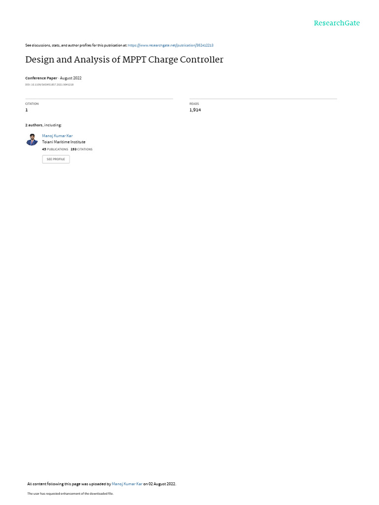 Design and Analysis of MPPT Charge Controller | PDF | Photovoltaics | Photovoltaic System