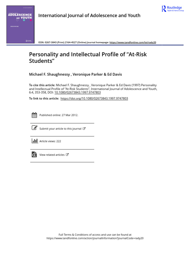 Personality and Intellectual Profile of at Risk Students | PDF ...