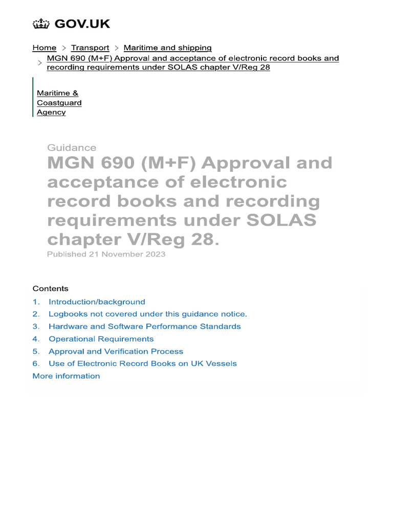 MGN 690 (M+F) Approval and Acceptance of Electronic Record Books and ...
