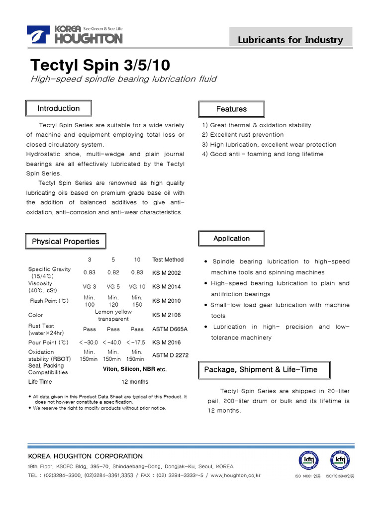 Tectyl Spin 3,5,10 Series | PDF | Lubricant | Bearing (Mechanical)
