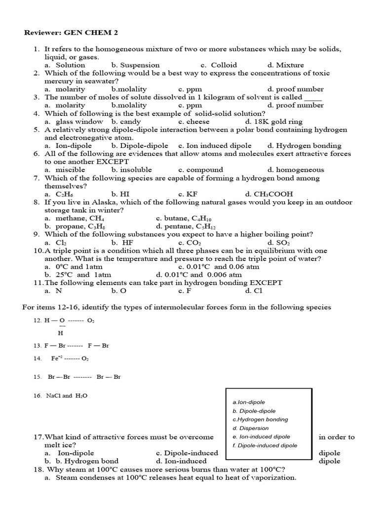 GEN - CHEM 2 Reviewer | PDF | Solubility | Intermolecular Force