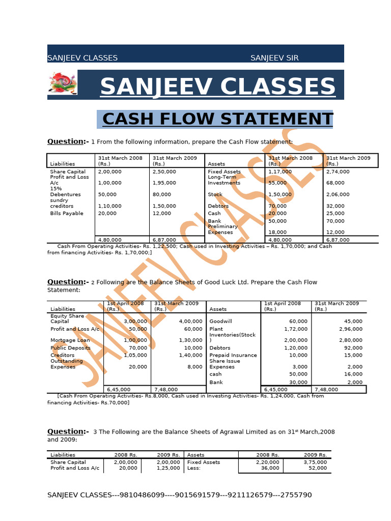 Cash Flow Question Paper1 PDF Free | PDF | Dividend | Balance Sheet