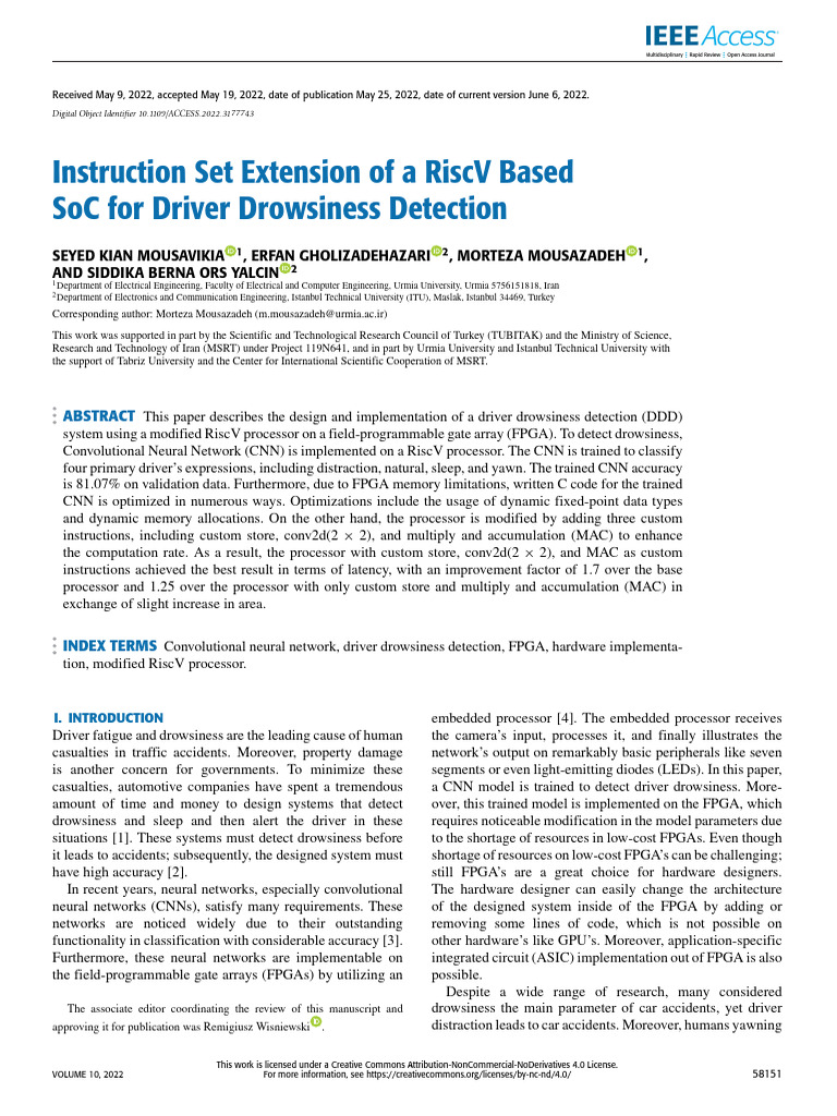 Instruction Set Extension of A RiscV Based SoC For Driver Drowsiness Detection | Download Free ...