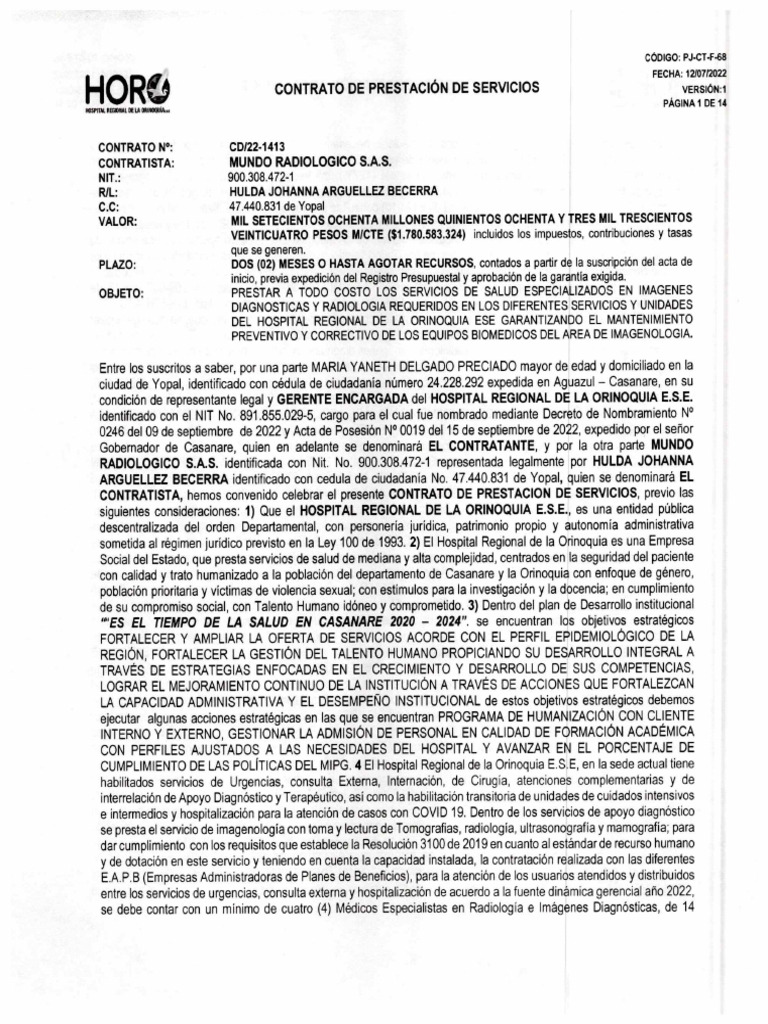 Contrato Imagenes HORO Yopal | PDF