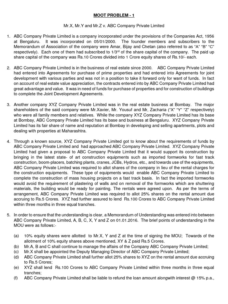 CLDP - Moot Court Case - ABC Company | PDF | Cash | Private Law
