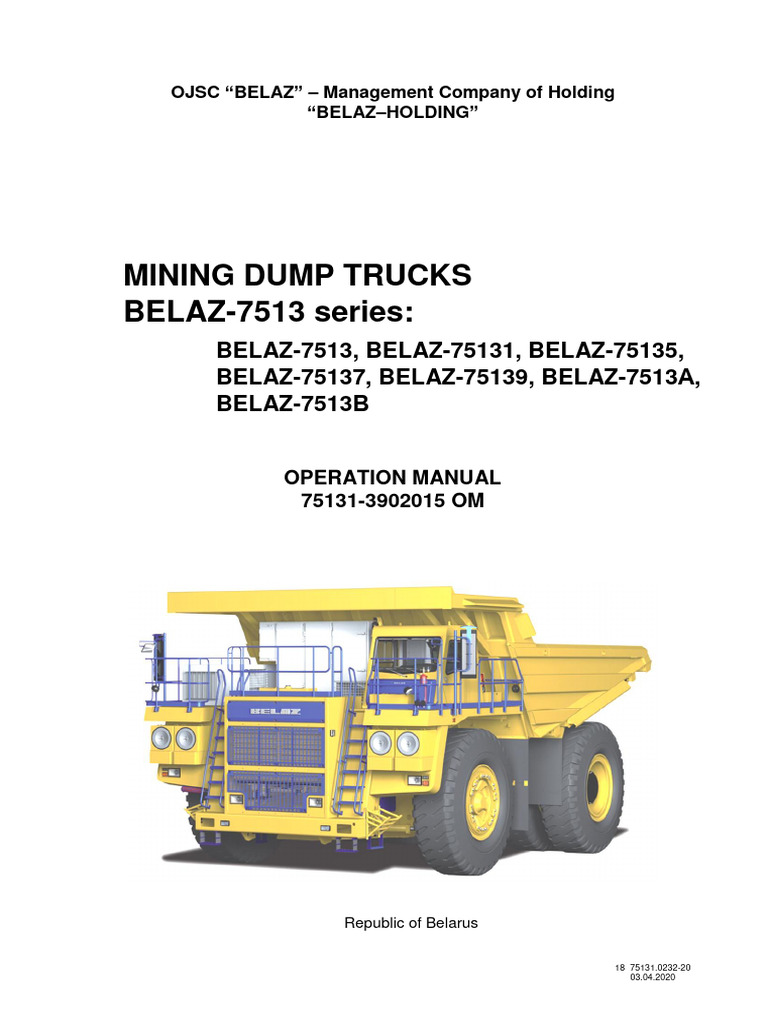 BELAZ-7513 Series Operation Guide | PDF | Truck | Axle