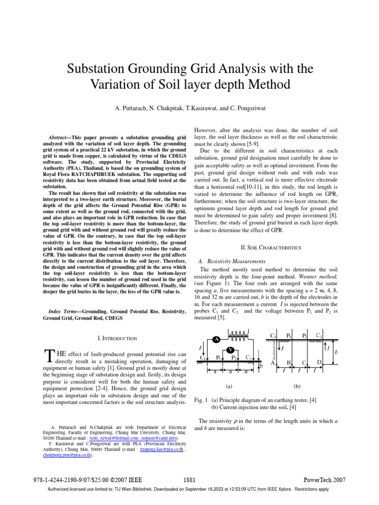 Substation Grounding Grid Analysis With The Variation of Soil Layer | PDF | Electrical ...