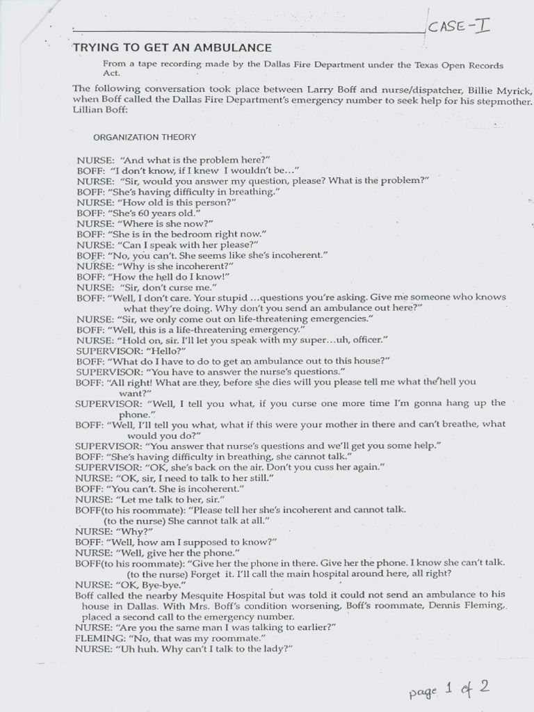 Case 1 - Trying To Get An Ambulance | PDF