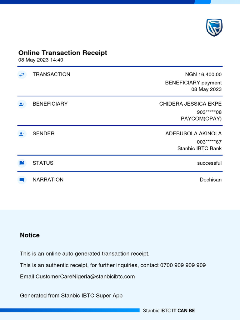 Online Transaction Receipt: Notice | PDF