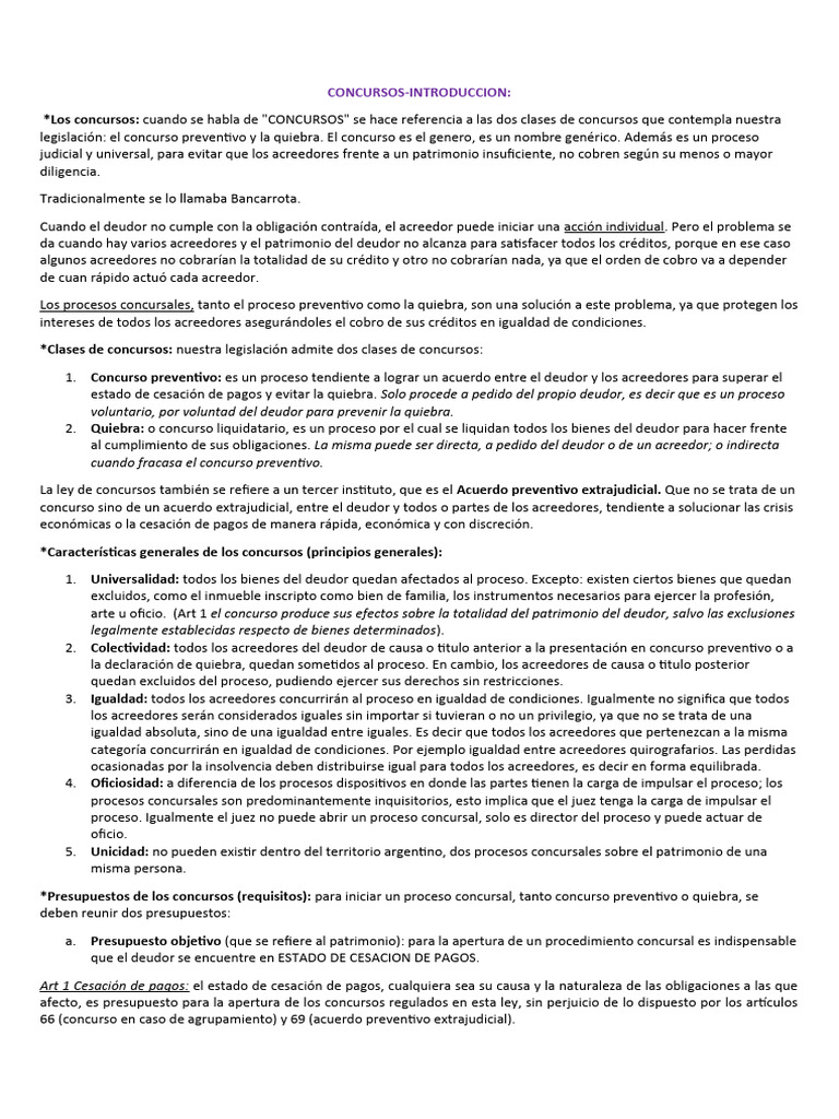 3er Parcial. Concurso Preventivo | PDF | Bancarrota | Pagos